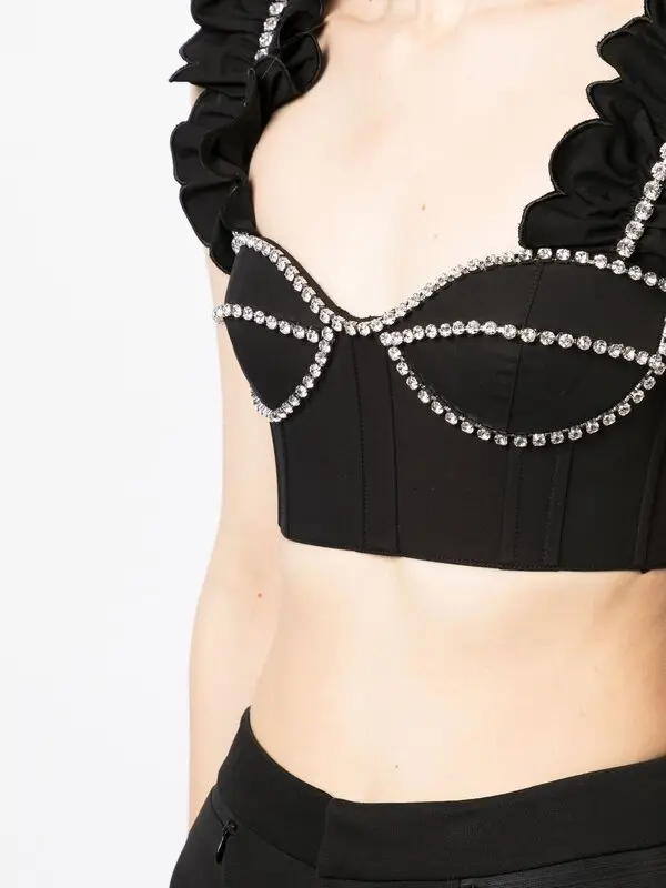 AREA Crystal-embellished Cropped Top - Black