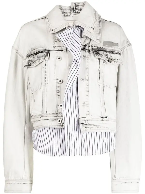 FENG CHEN WANG Logo-patch Denim Jacket - Grey