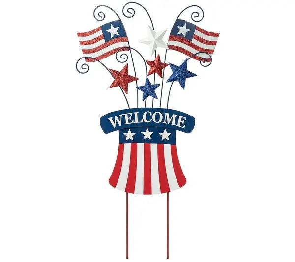 GLITZHOME Usa Patriotic Party Yard Stake Or Wal L Hanging - One-color