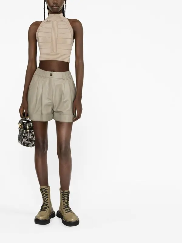 Balmain High-waisted Lambskin Shorts