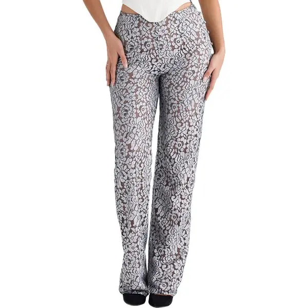 House Of Cb Mara Floral Lace Trousers - Silver