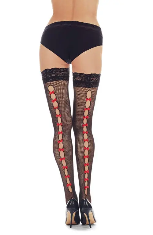 MEMOI Bow Backseam Fishnet Stockings