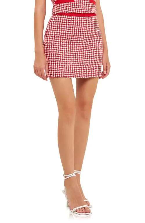 English Factory Houndstooth Tweed Miniskirt
