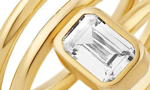 SHYMI Emerald Cut Spiral Statement Ring - Gold/white