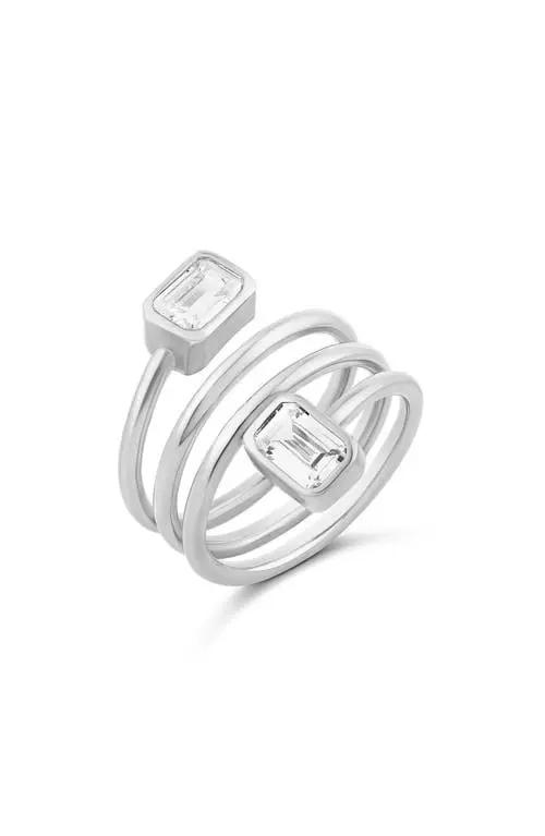 SHYMI Emerald Cut Spiral Statement Ring - Silver/white