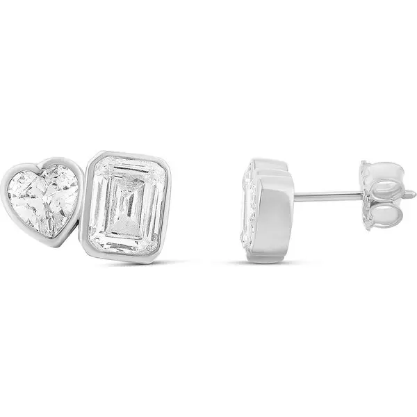 SHYMI Two-stone Bezel Stud Earrings - Silver/white