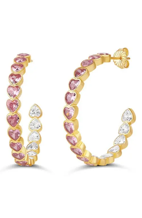 SHYMI Bezel Heart Inside Out Hoop Earrings - Gold/pink