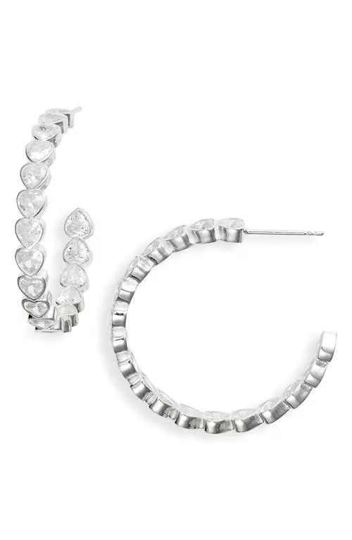 SHYMI Bezel Heart Inside Out Hoop Earrings - Silver/white
