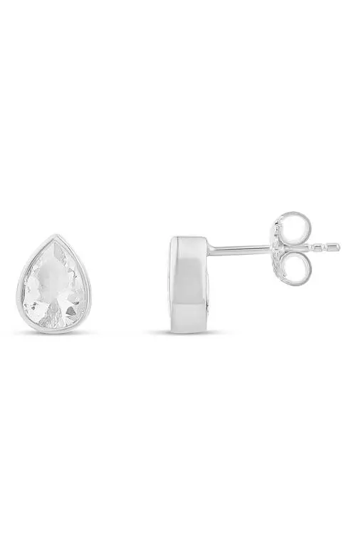 SHYMI Bezel Stud Earrings - Silver/ White/pear Cut