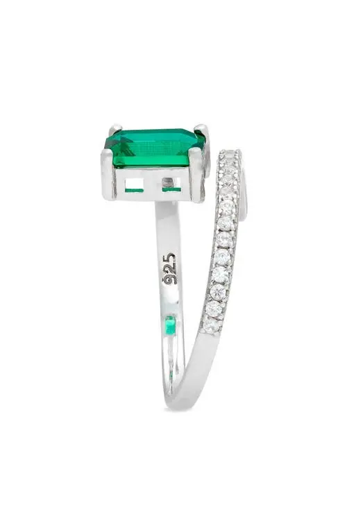 SHYMI Cubic Zirconia Bypass Statement Ring - Silver/ Green