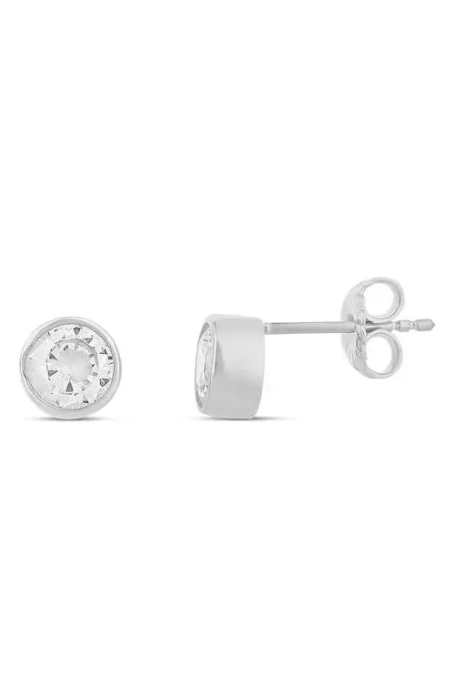 SHYMI Bezel Stud Earrings - Silver/ White/round Cut
