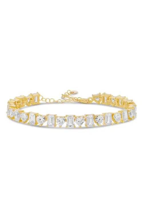 SHYMI Heart & Emerald Cubic Zirconia Tennis Bracelet - Gold/white