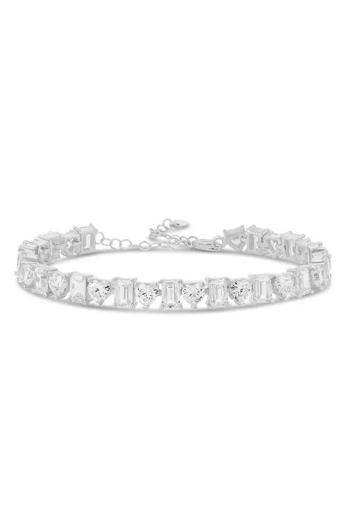SHYMI Heart & Emerald Cubic Zirconia Tennis Bracelet - Silver/ White