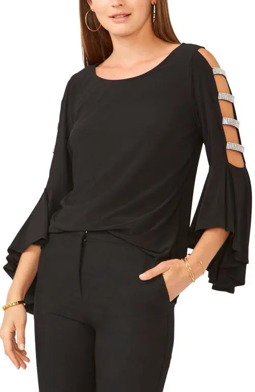 Chaus Rhinestone Ladder Trim Knit Blouse - Black