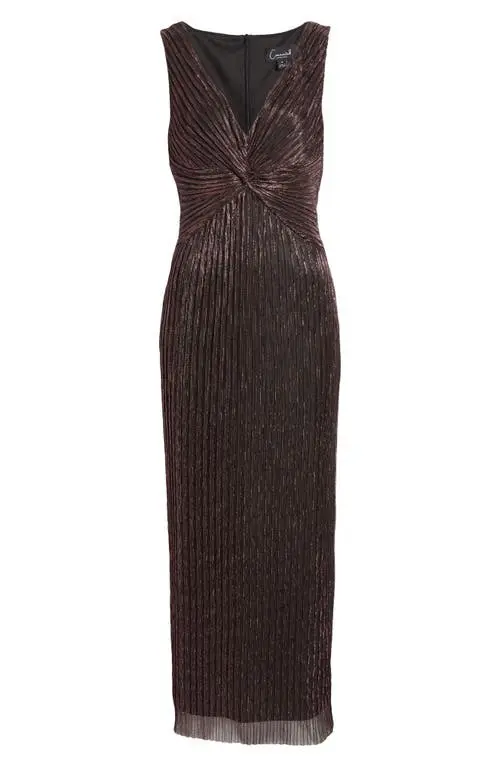 Connected Apparel Pleated Metallic Twist Front Gown - Mauve | Editorialist