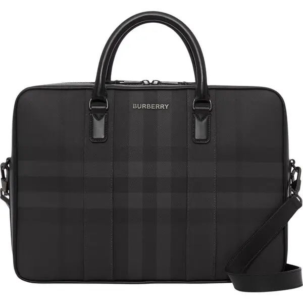 Burberry Check Ainsworth Briefcase - Dark Charcoal