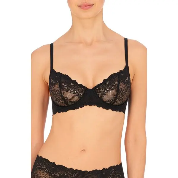 Natori Heavenly Lace Convertible Balconette Bra - Black