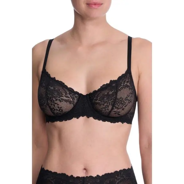 Natori Heavenly Lace Convertible Balconette Bra - Black