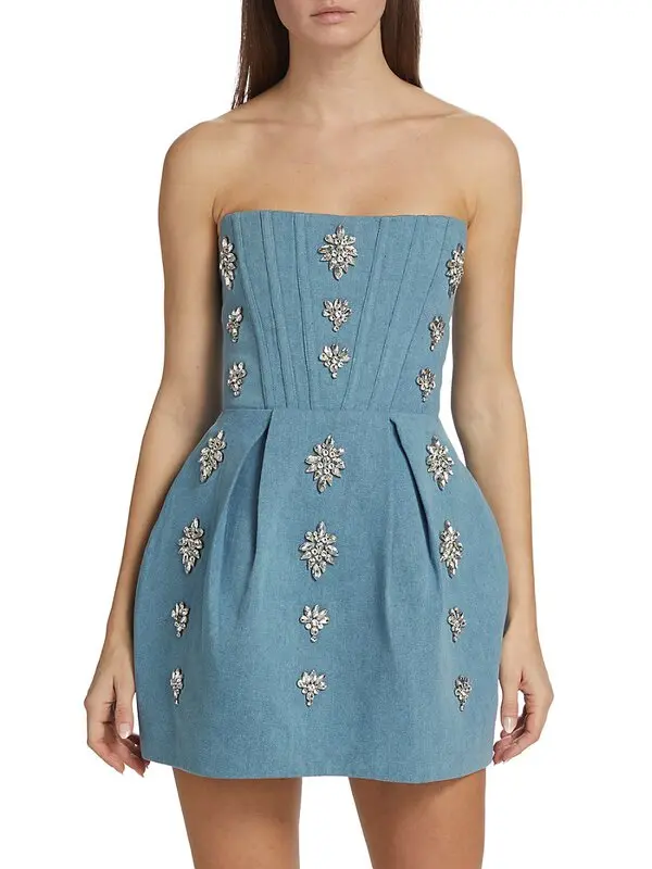 BRONX AND BRONCO Maraya Denim Diamond Mini Dress
