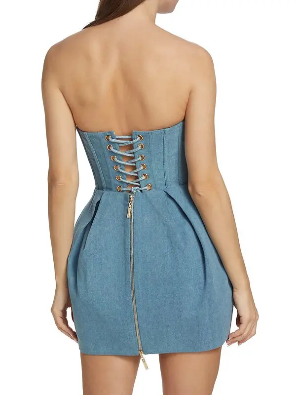 BRONX AND BRONCO Maraya Denim Diamond Mini Dress