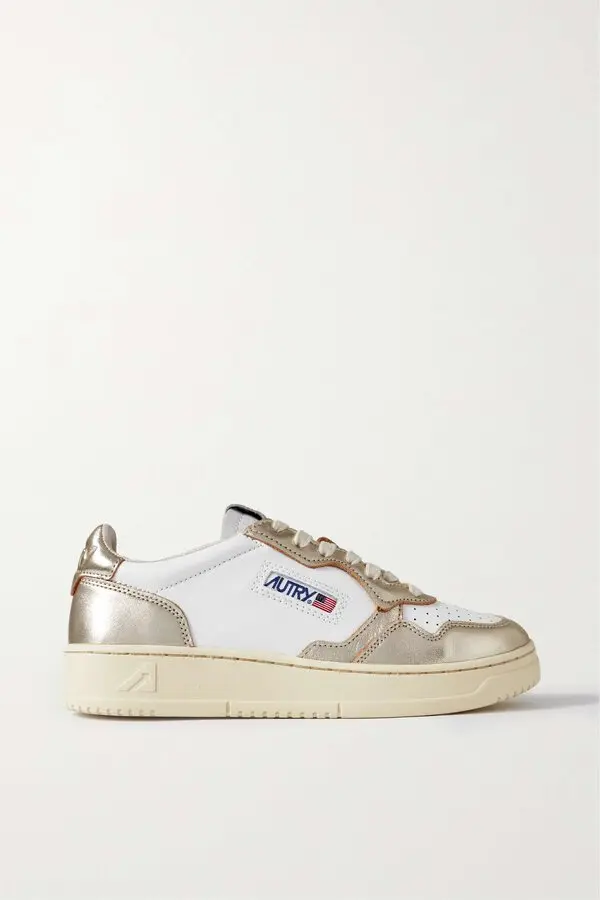AUTRY Medalist Low Metallic Leather Sneakers - Gold