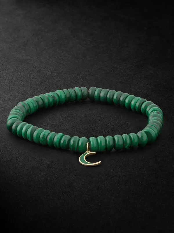 SYDNEY EVAN Moon, Gold, Malachite And Enamel Bracelet - Green
