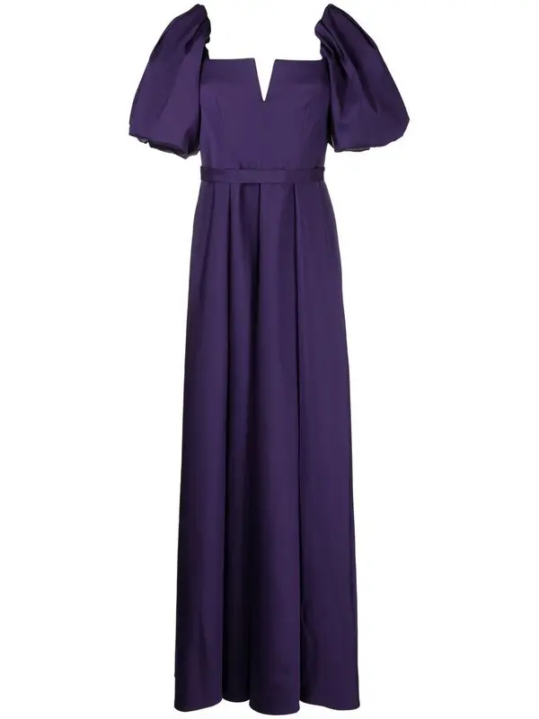 Alberta Ferretti Pleat-detail Gown With Puff Sleeves - Purple