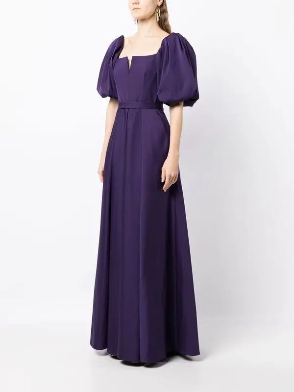 Alberta Ferretti Pleat-detail Gown With Puff Sleeves - Purple