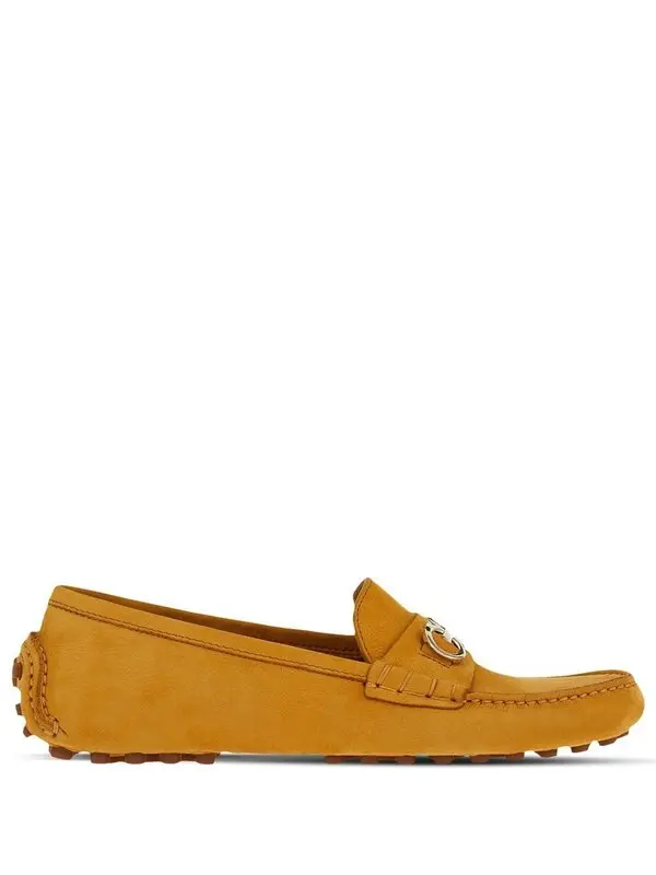 FERRAGAMO Double Gancini Suede Loafers - Yellow