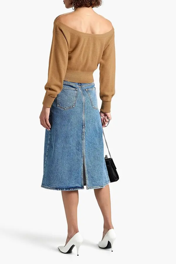 Alexander Wang Cropped Tullepaneled Woolblend Cardigan