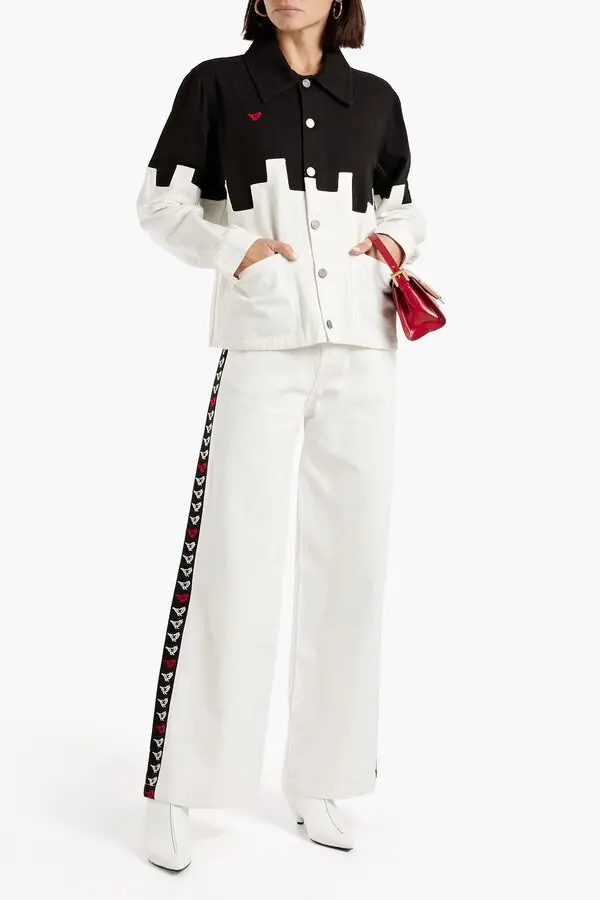 Alice + Olivia Fran Embroidered Twotone Denim Jacket