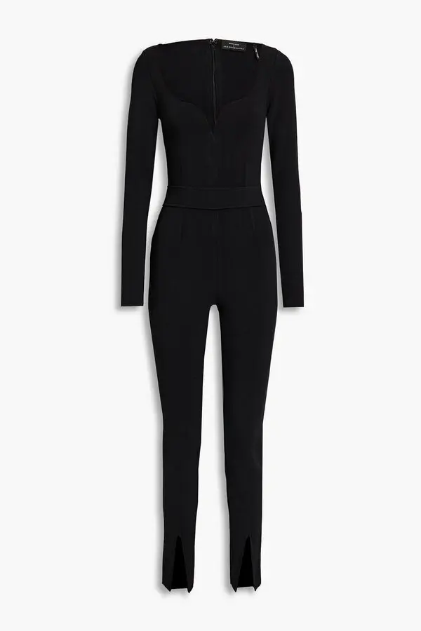 Herve Leger Ponte Jumpsuit With Front Slits - Black