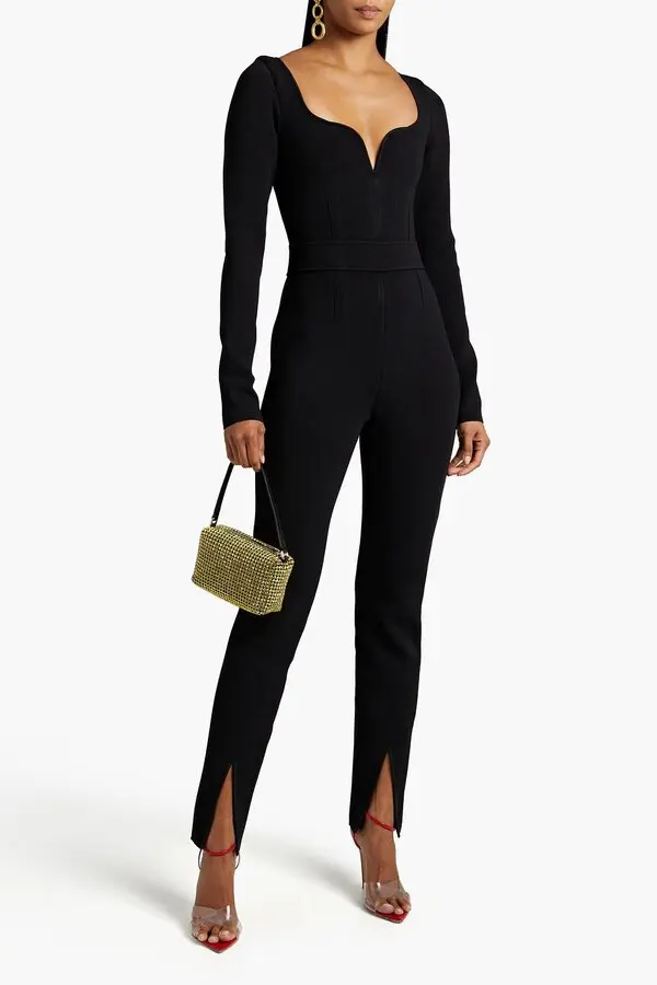Herve Leger Ponte Jumpsuit With Front Slits