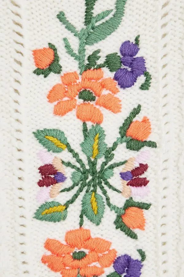Alice + Olivia Alice Olivia Daren Embroidered Cableknit Woolblend Sweater