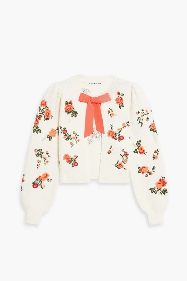 Alice + Olivia Alice Olivia Kitty Embroidered Woolblend Cardigan - Coral