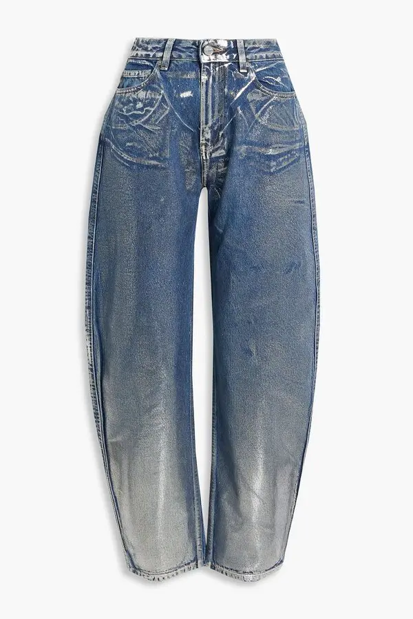 GANNI Metallic Coated Highrise Tapered Jeans - Mid Denim