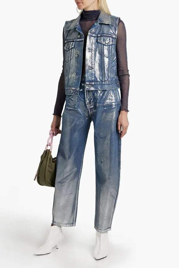 GANNI Metallic Coated High-rise Tapered Jeans