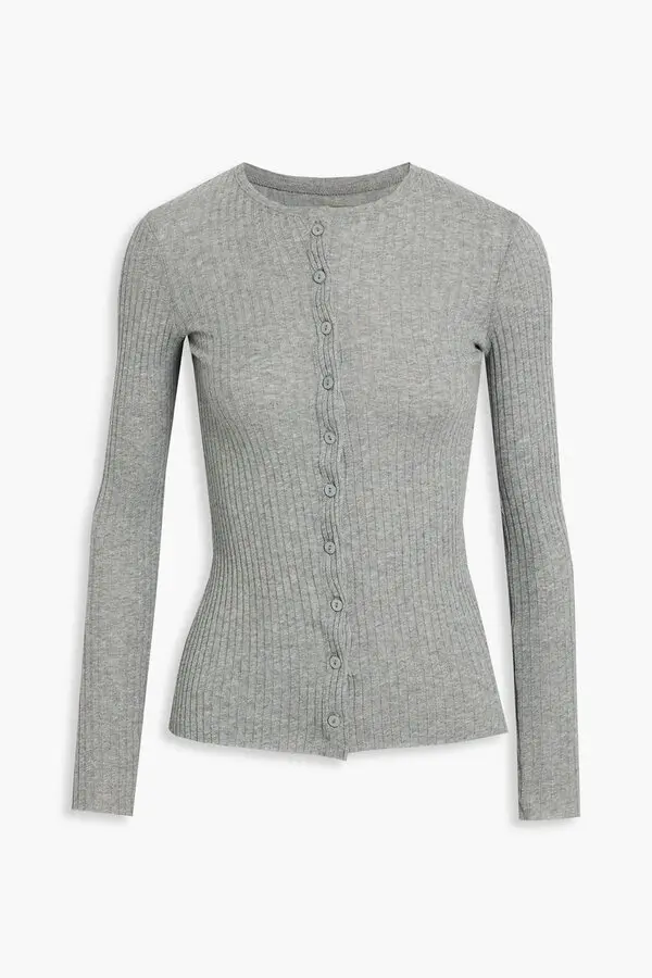 Enza Costa Ribbed Cotton And Cashmere-blend Cardigan - Gray
