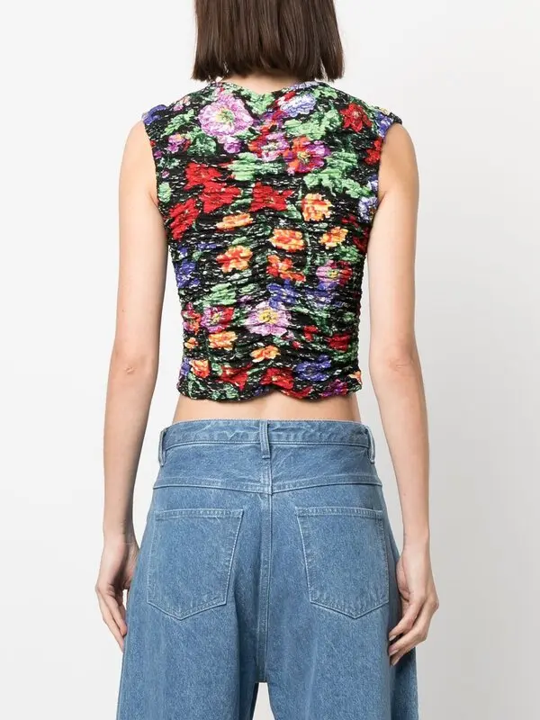 Collina Strada Floral-print Ruched Vest Top - Black