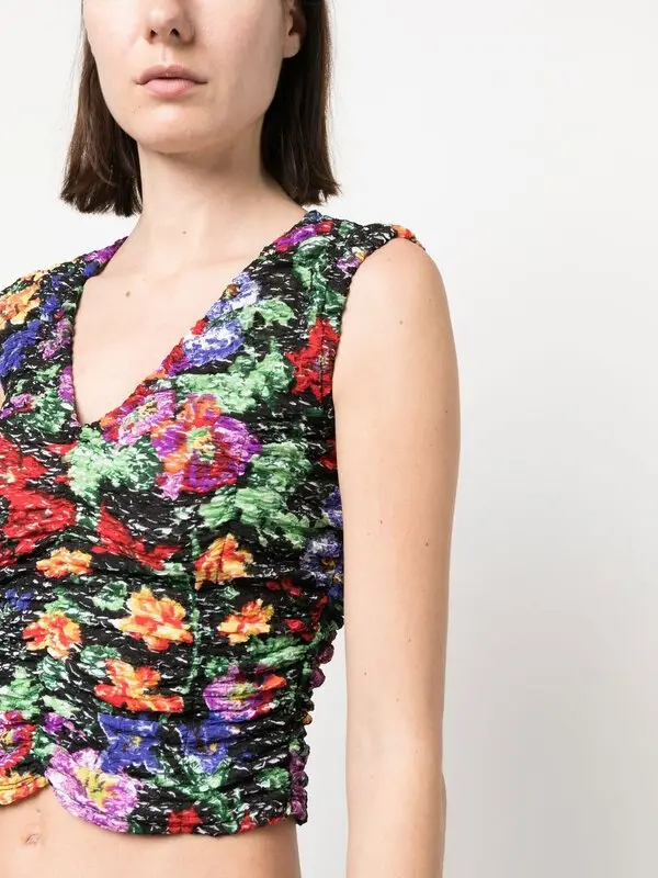 Collina Strada Floral-print Ruched Vest Top - Black