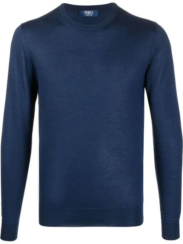 Fedeli Ribbed Crew Neck Jumper - Blue