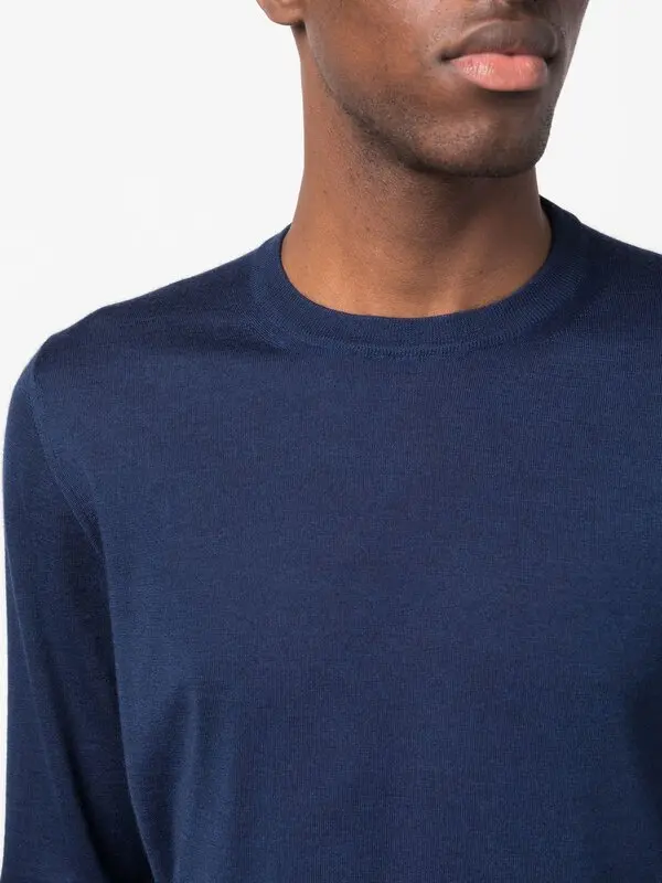 Fedeli Ribbed Crew Neck Jumper - Blue