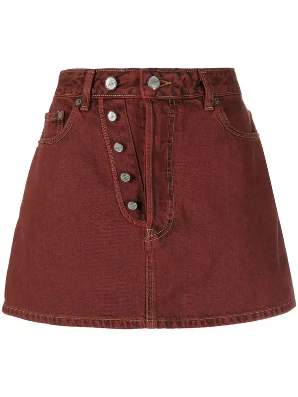 GANNI Asymmetric-button Denim Mini Skirt