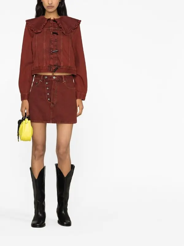 GANNI Asymmetric-button Denim Mini Skirt
