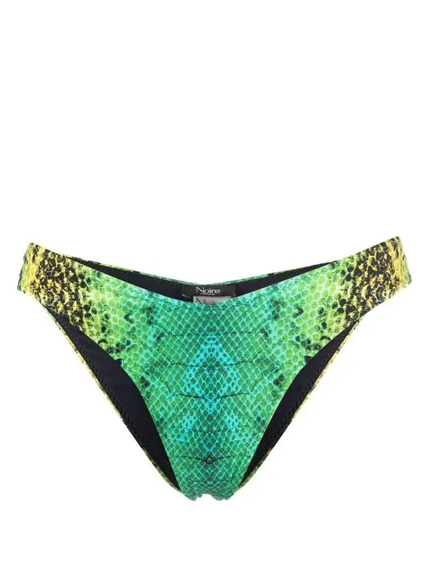 NOIRE SWIMWEAR Snakeskin-print Bikini Bottom - Green