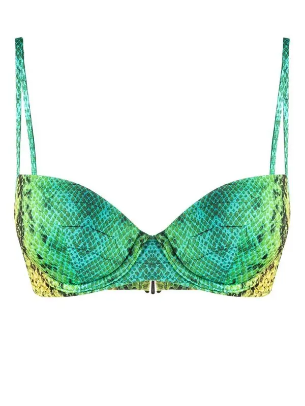 NOIRE SWIMWEAR Snakeskin-print Bikini Top - Green