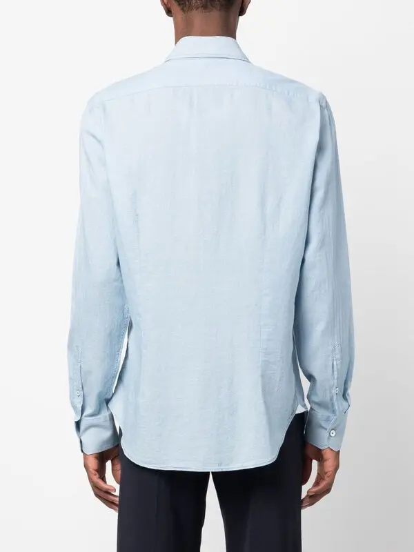 Fedeli Poplin Long-sleeve Shirt - Blue