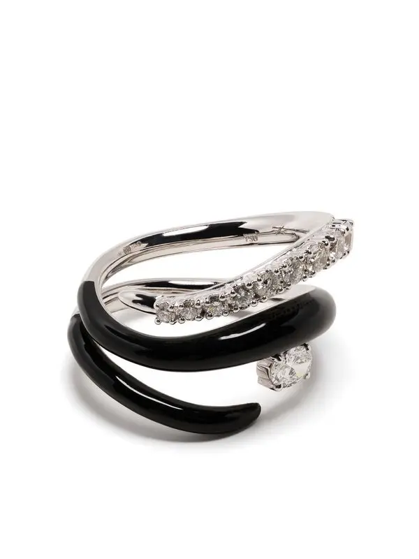 Nikos Koulis 18kt White Gold Diamond And Enamel Ring - Silver
