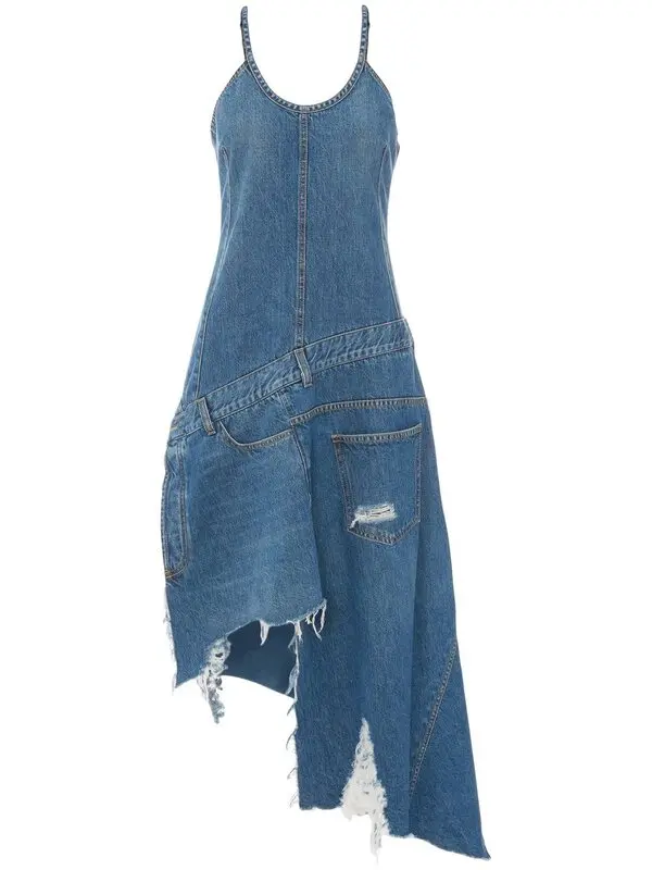 Jw Anderson Asymmetric Distressed Denim Dress In Blue - 50% Off |  Editorialist