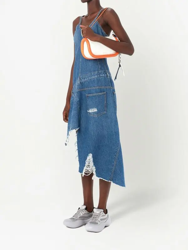 Jw Anderson Asymmetric Distressed Denim Dress In Blue - 50% Off